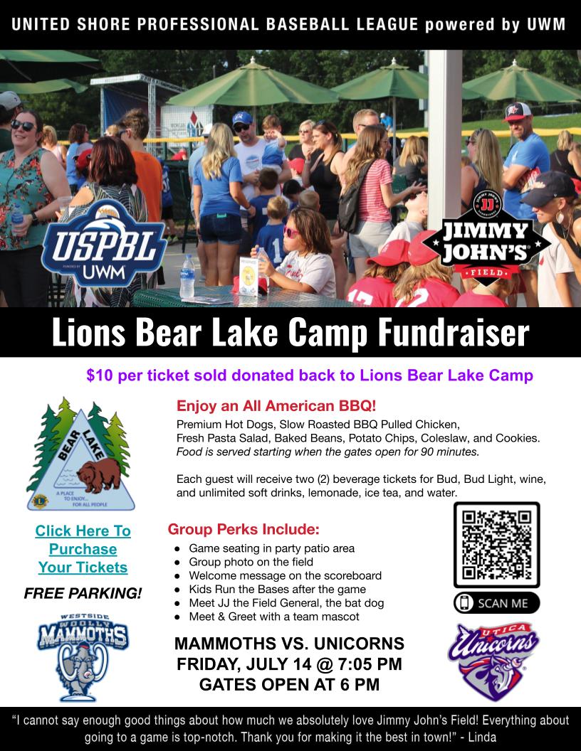 Lions Bear Lake Camp Fundraiser- Jimmy Johns Stadium - Sterling Heights ...